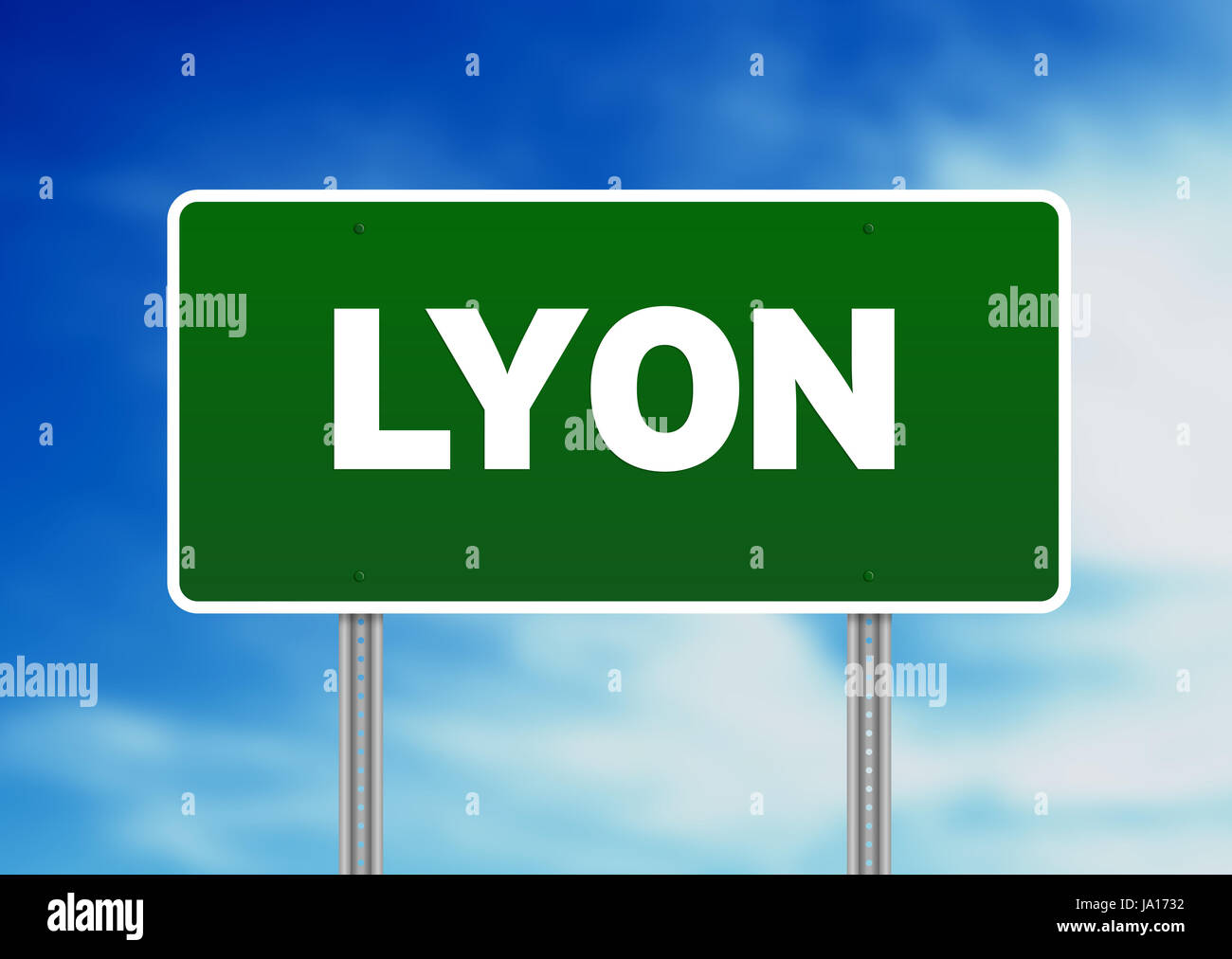 Green Lyon, France highway sign on Cloud Background Stock Photo - Alamy