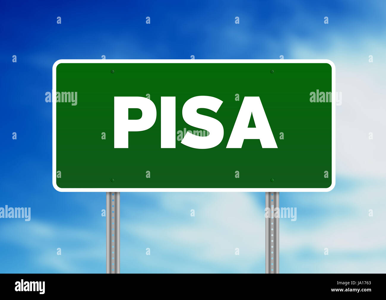 Green Pisa, Italy, road sign on Cloud Background Stock Photo - Alamy
