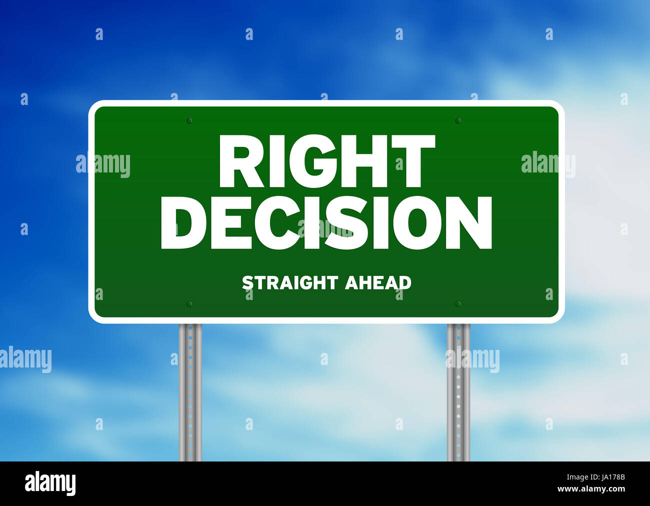 Green Right Decision Road sign on Cloud Background Stock Photo - Alamy