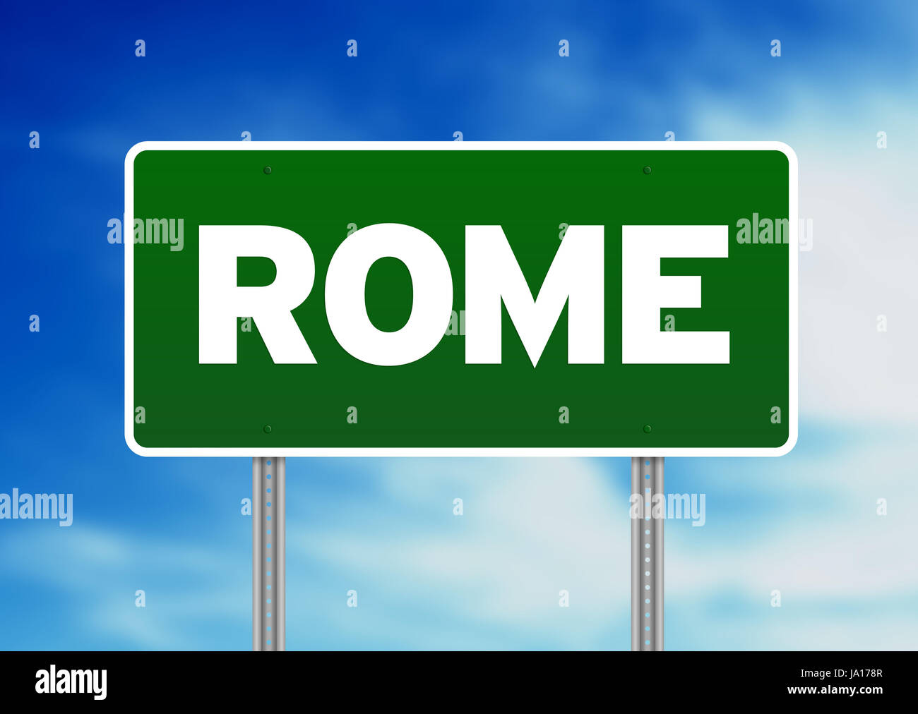 Green Rome, Italy highway sign on Cloud Background Stock Photo - Alamy