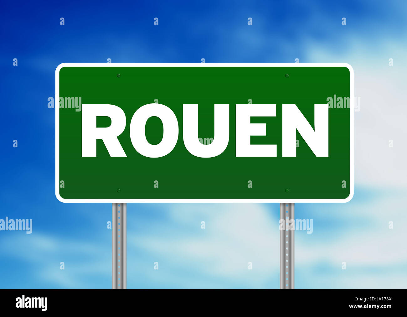 Green Rouen, France highway sign on Cloud Background Stock Photo - Alamy