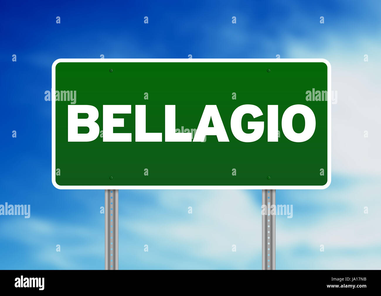 Green Bellagio, Italy road sign on Cloud Background Stock Photo - Alamy