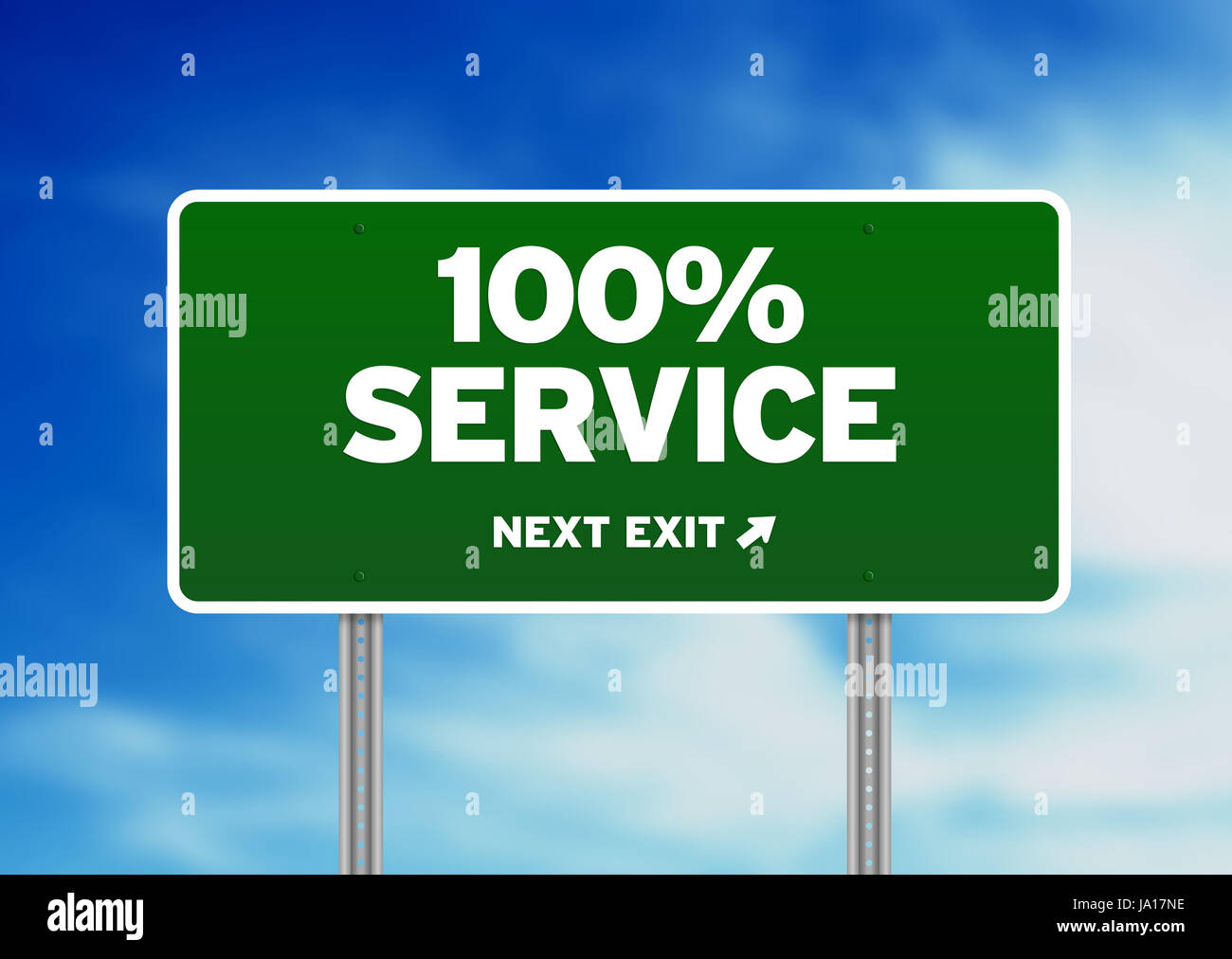 Green 100% Service highway sign on Cloud Background Stock Photo - Alamy