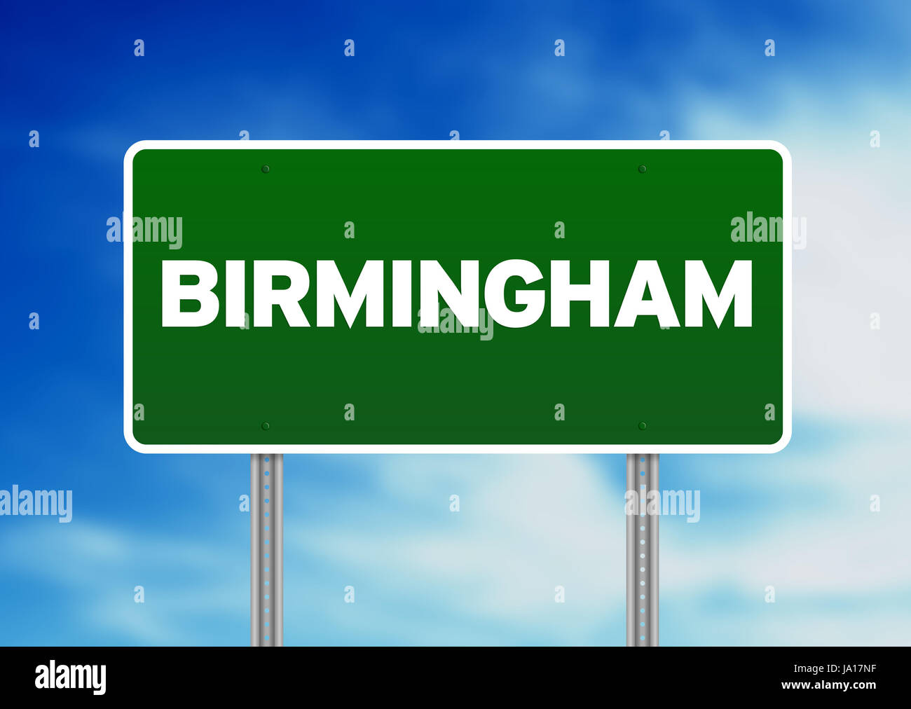 Green Birmingham, England highway sign on Cloud Background Stock Photo ...