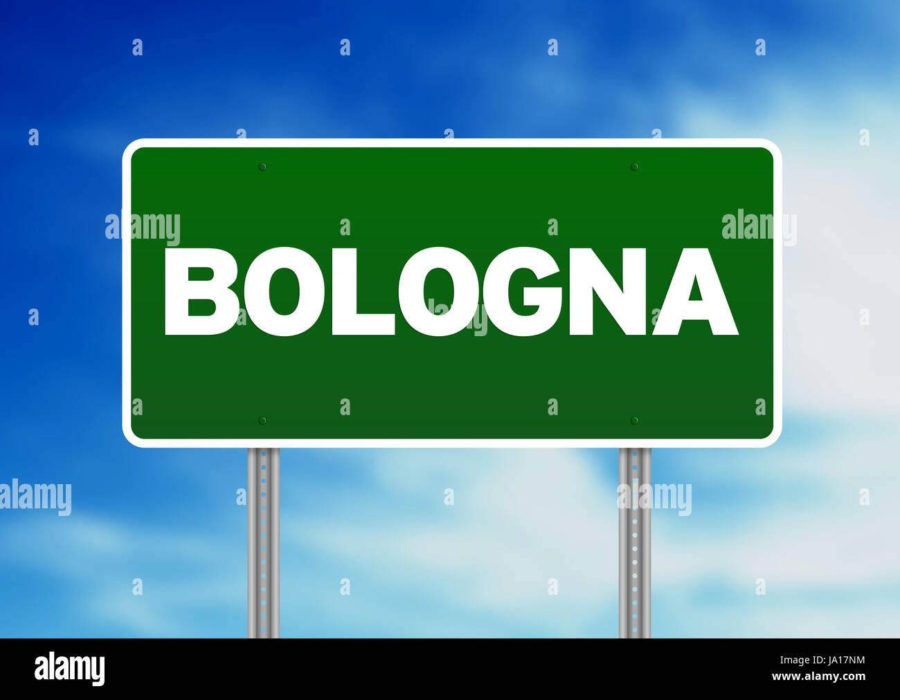 Green Bologna, Italy road sign on Cloud Background Stock Photo - Alamy