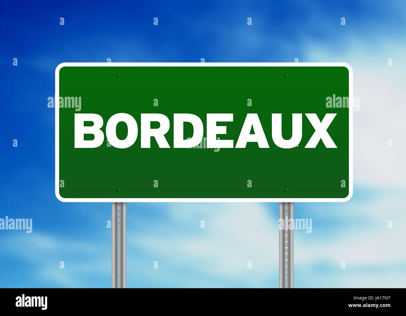 Green Bordeaux, France highway sign on Cloud Background Stock Photo - Alamy