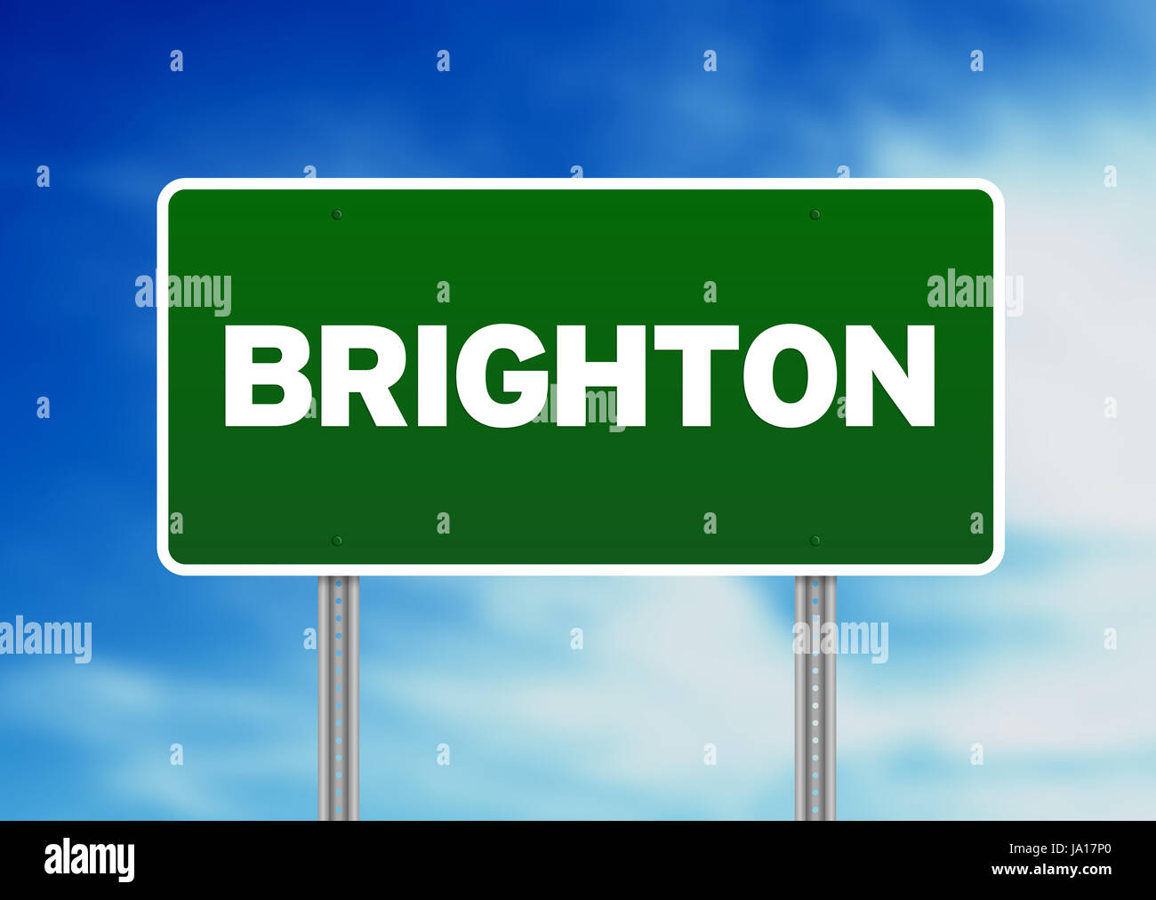 Green Brighton, England highway sign on Cloud Background Stock Photo ...