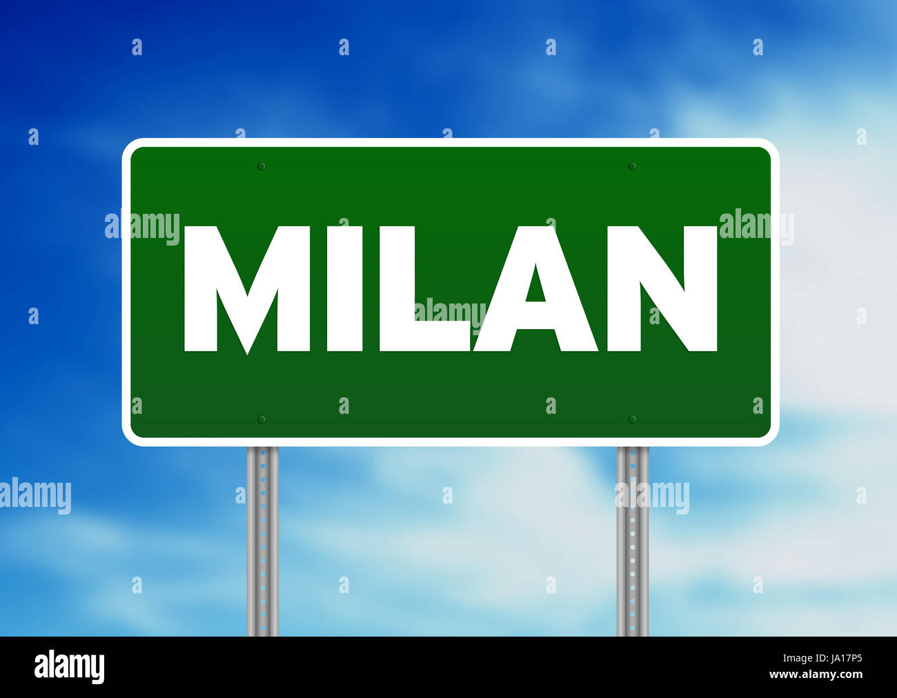Green Milan, Italy road sign on cloud background Stock Photo - Alamy