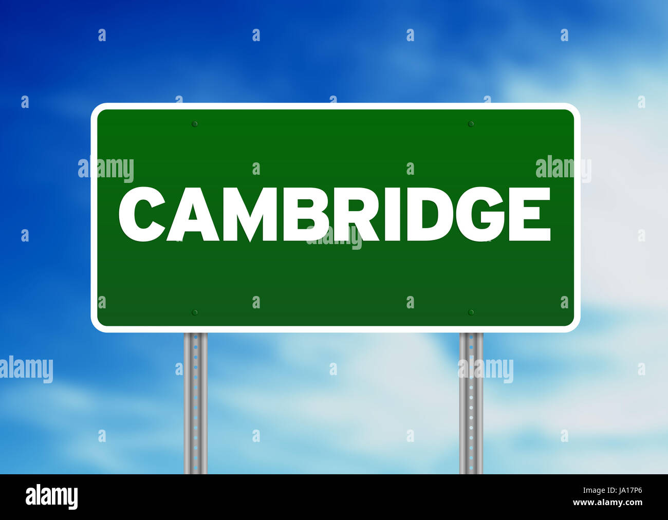 Green Cambridge, England highway sign on Cloud Background Stock Photo ...