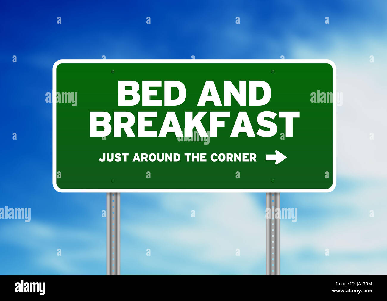 Bed and Breakfast Road Sign on cloud background Stock Photo - Alamy