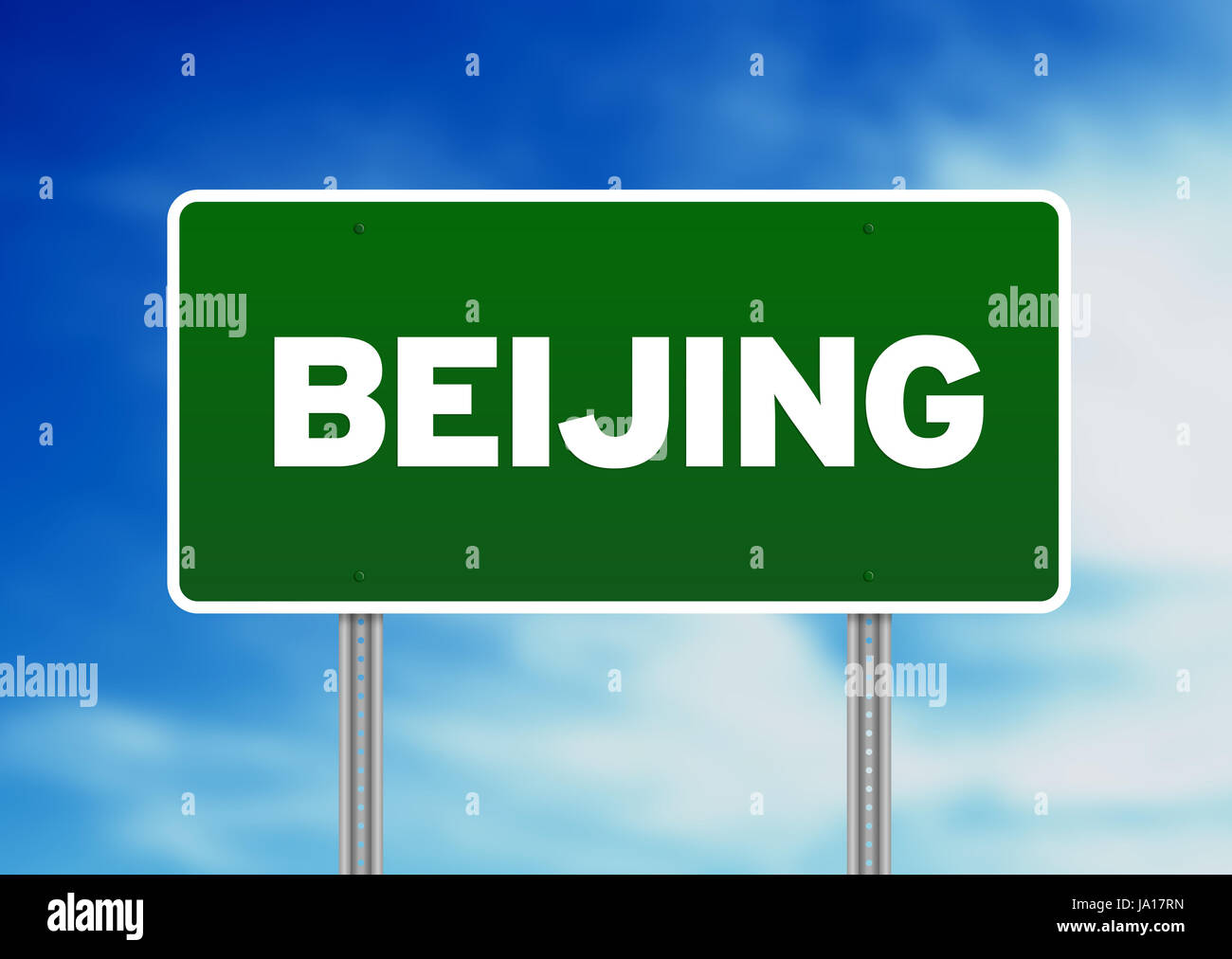Green Beijing highway sign on Cloud Background Stock Photo - Alamy