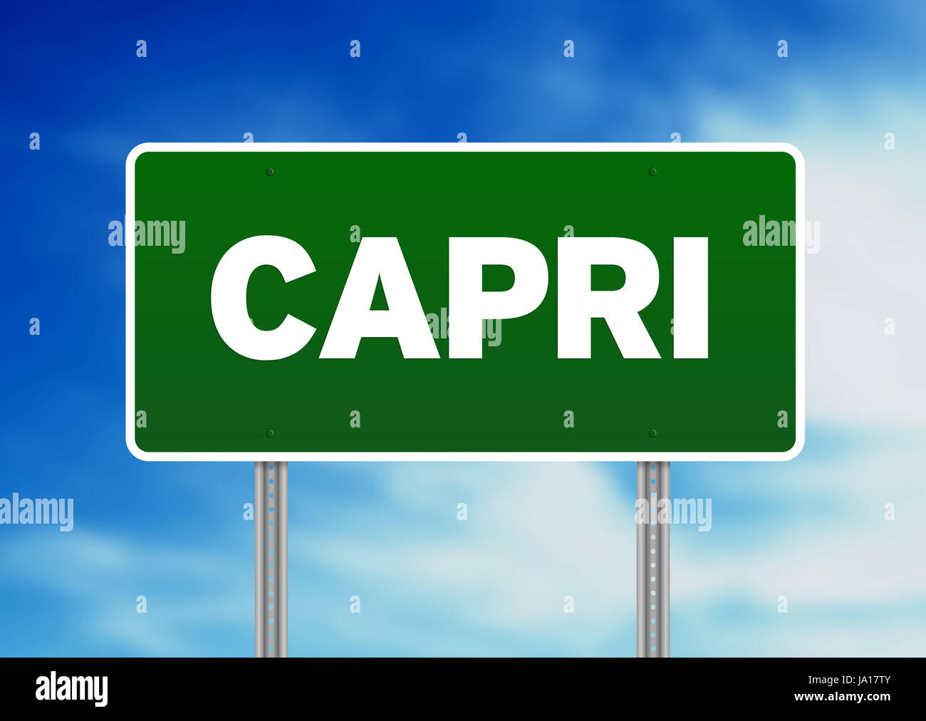 Green Capri, Italy road sign on Cloud Background Stock Photo - Alamy