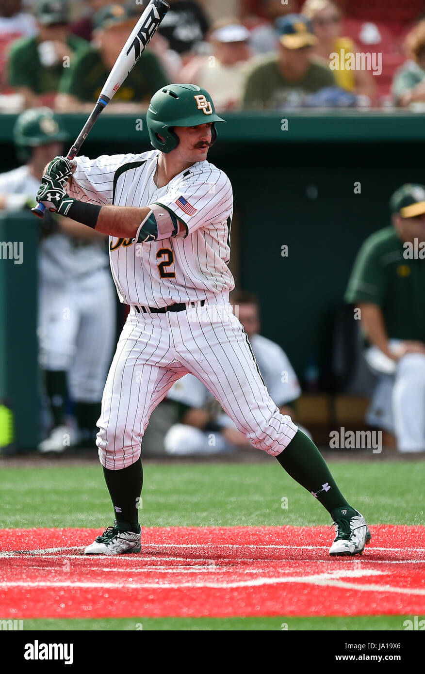 Houston, Texas, USA. 02nd June, 2017. Baylor infielder Steven McLean (2 ...
