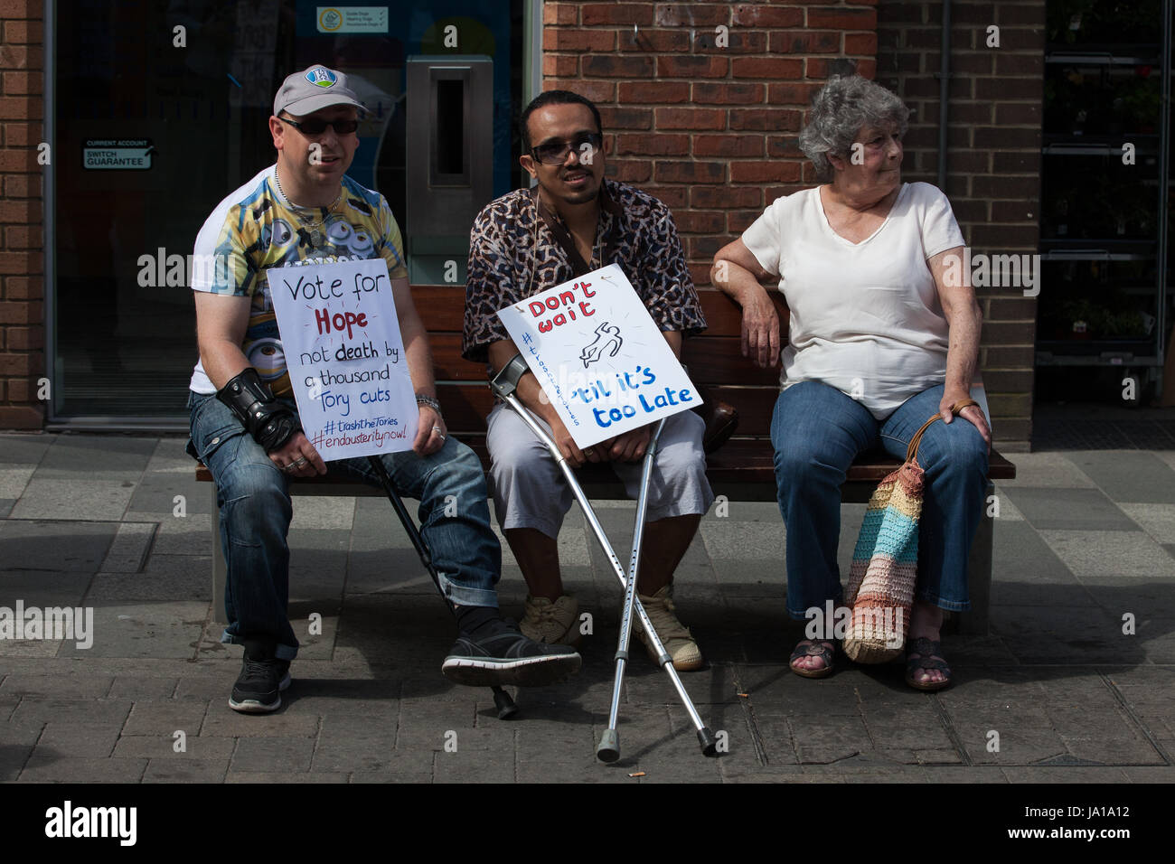 Maidenhead, UK. 3rd June, 2017. Activists from DPAC (Disabled People ...