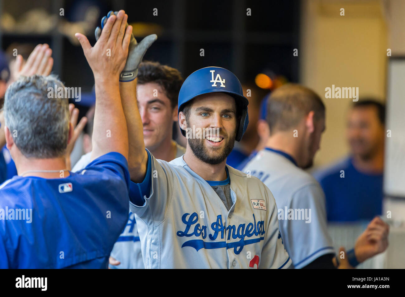 Milwaukee, WI, USA. 3rd June, 2017. Los Angeles Dodgers second baseman ...