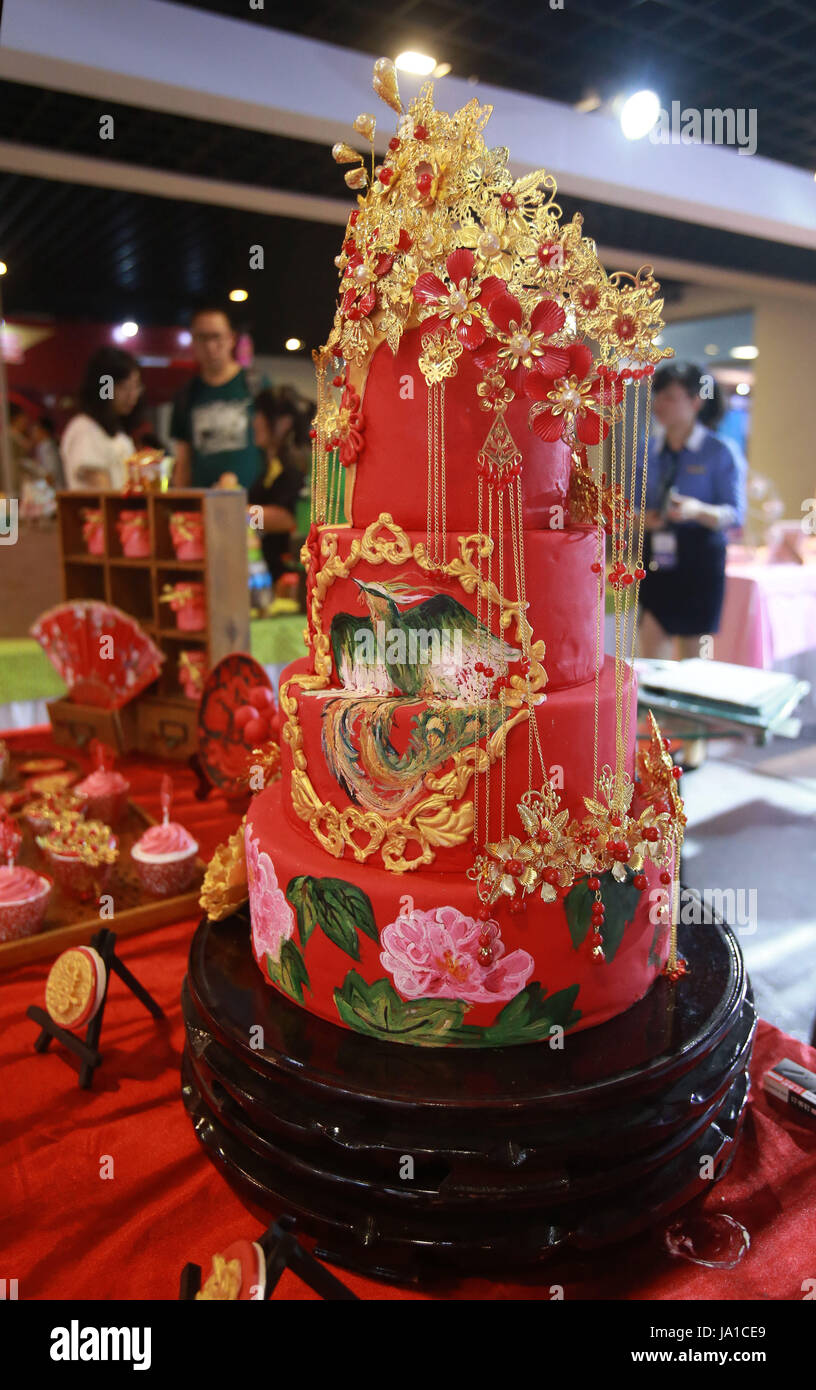 Beijing, China. 3rd June, 2017. A fondant cake for wedding ceremony is ...