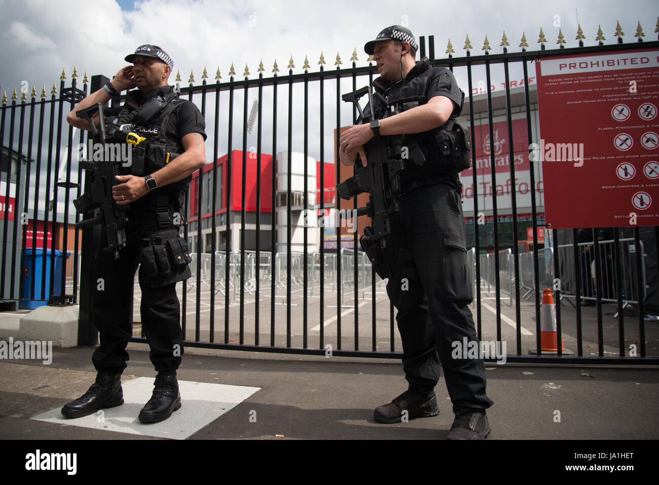 Trafford, Manchester, UK 04th June, 2017 Armed police officers patrol ...