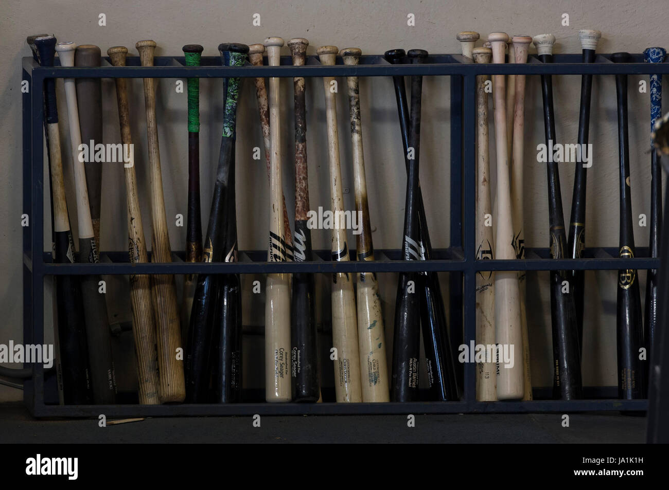 Milwaukee, WI, USA. 3rd June, 2017. A view of Dodger's bat rack prior ...
