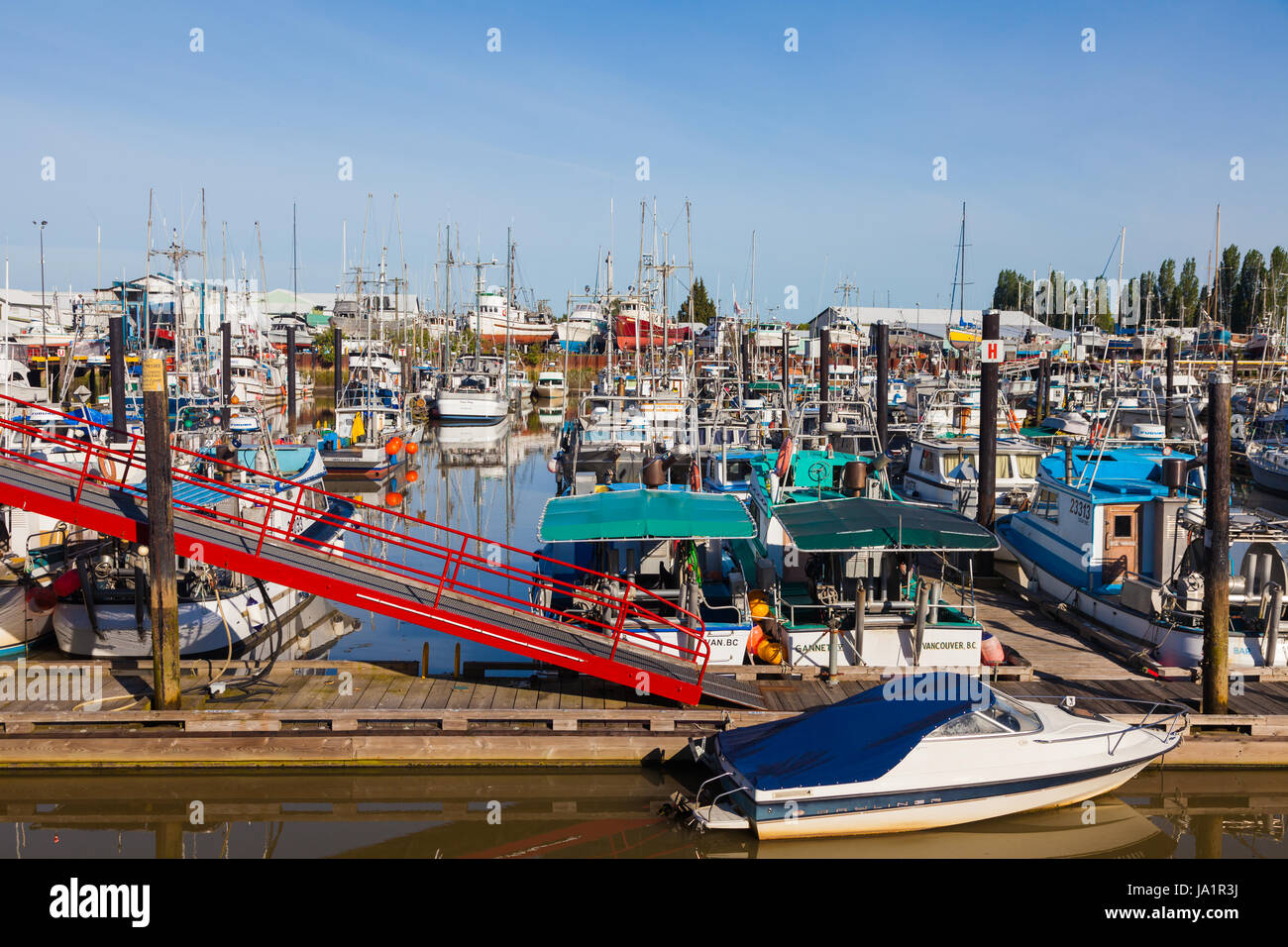 Very busy harbour scene at Steveston in British Columbia Stock Photo ...