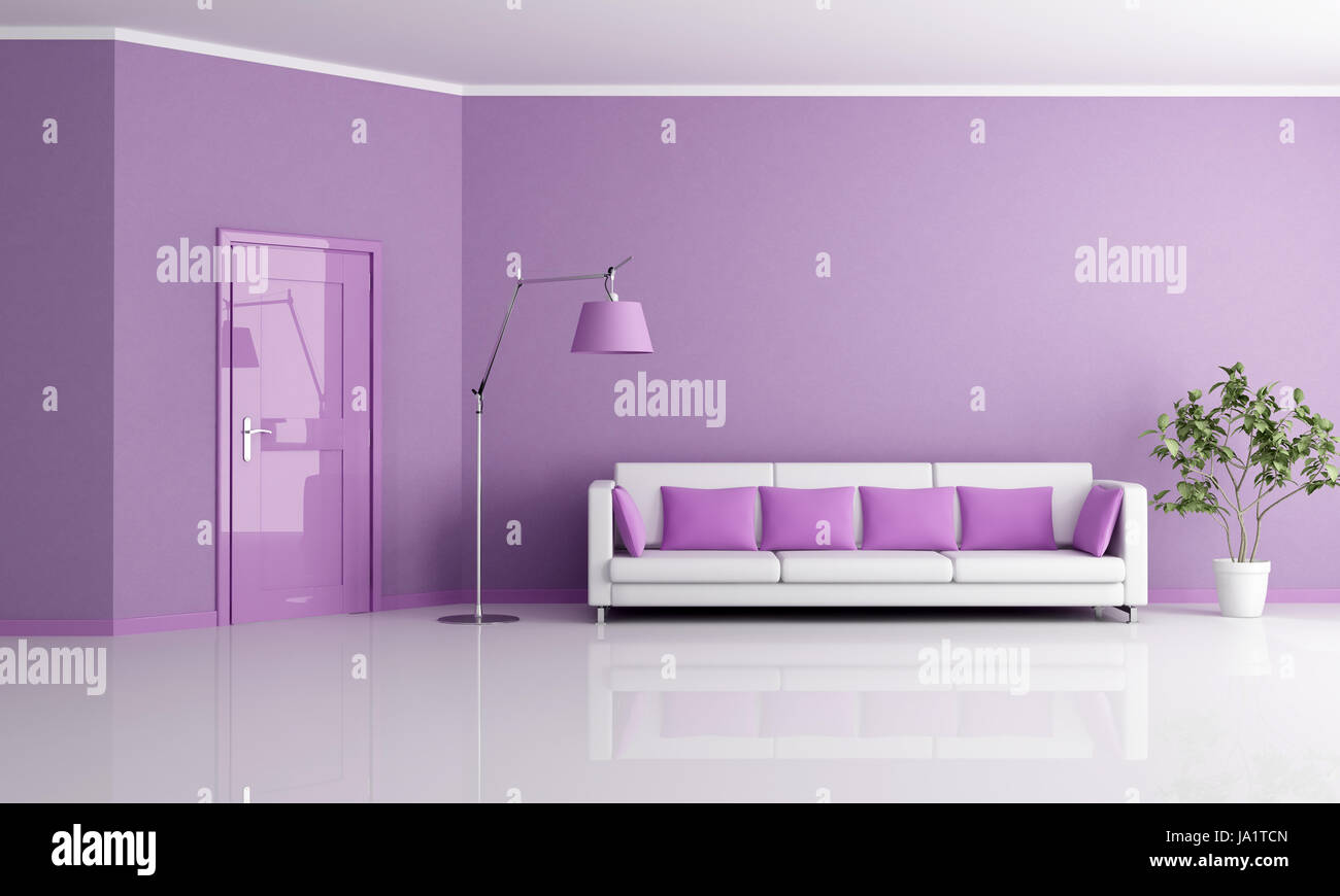 furniture, modern, modernity, door, wall, purple, sofa, livingroom ...