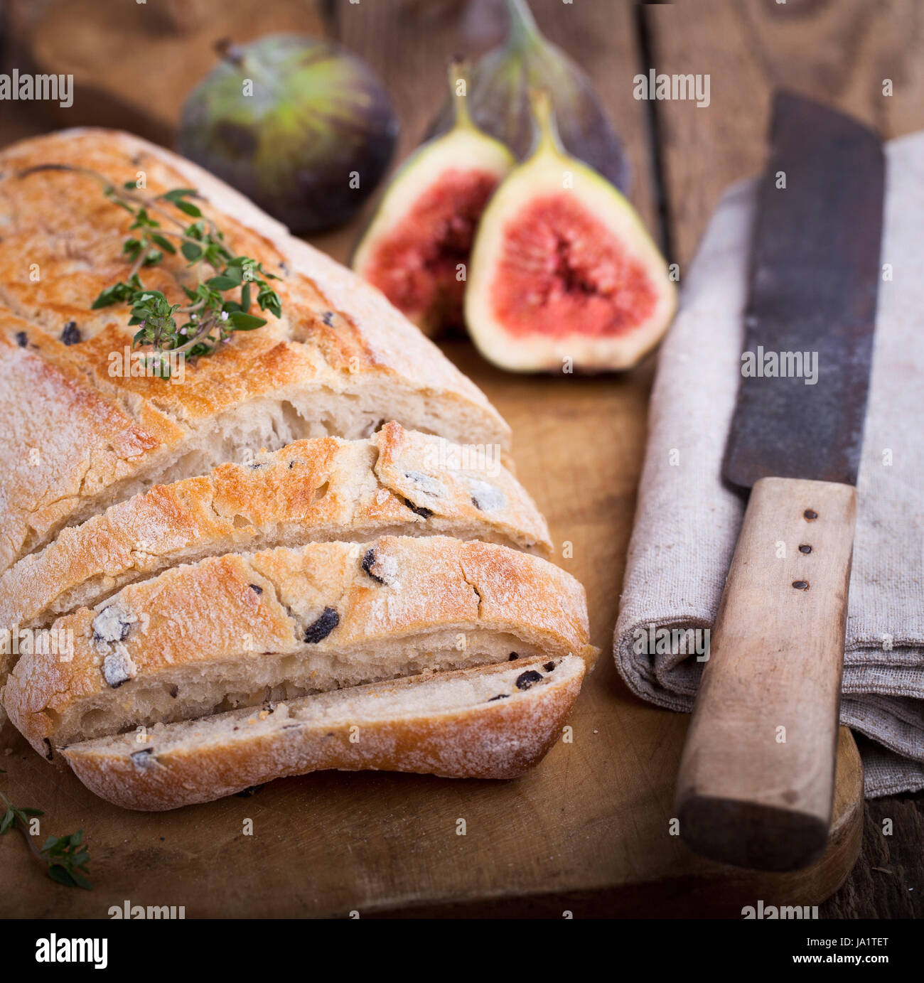 bread, mediterran, figs, olives, rustical, rustic, thyme, natural ...