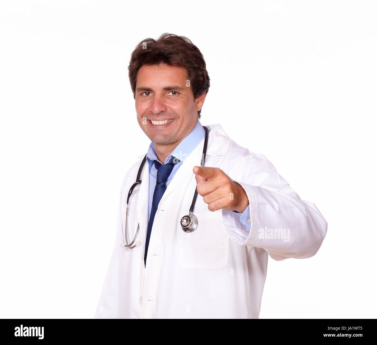 Portrait of a professional medical doctor looking and pointing at you ...