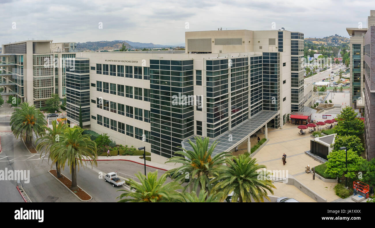 Los Angeles, MAY 25: Aerial view of LAC USC Medical Center in a cloudy ...