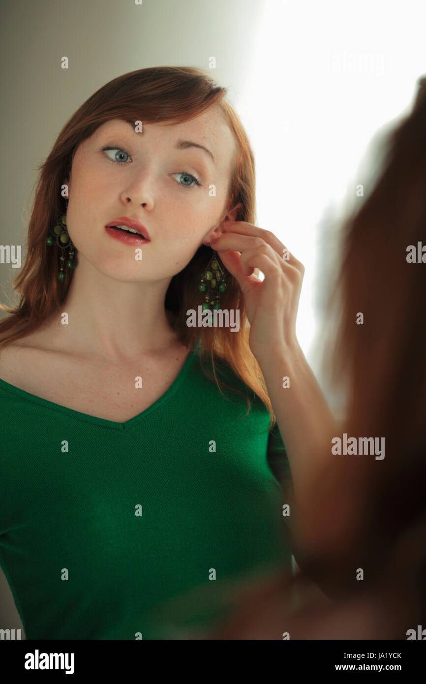 woman, green, reflection, look, glancing, see, view, looking, peeking ...
