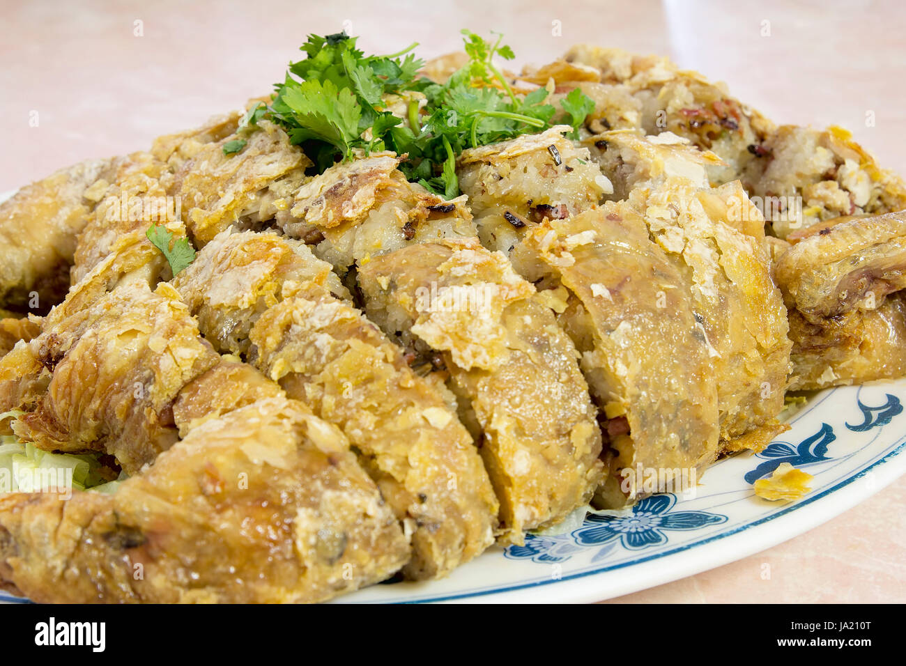 chicken, garnish, whole, battered, rice, restaurant, macro, close-up ...