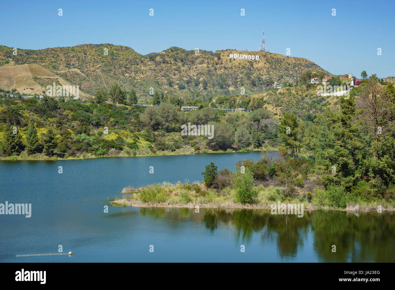 Los Angeles, APR 12: Hollywood reservoir and hollywood sign on APR 12 ...