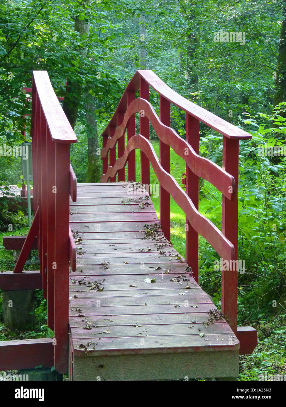 tree, trees, green, bridge, railing, idyllic, red, forest, tree, trees ...