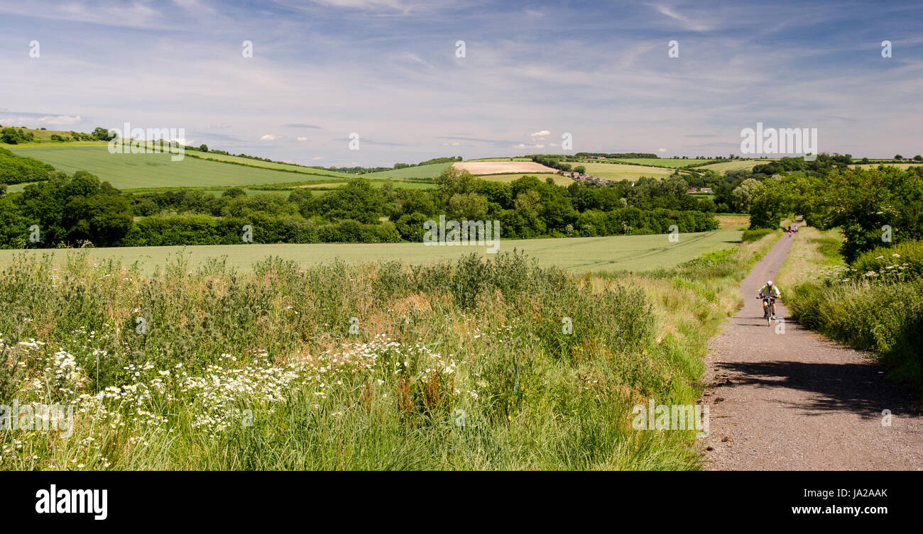 Cyclists ride on the North Dorset Trailway cycleway and footpath which ...