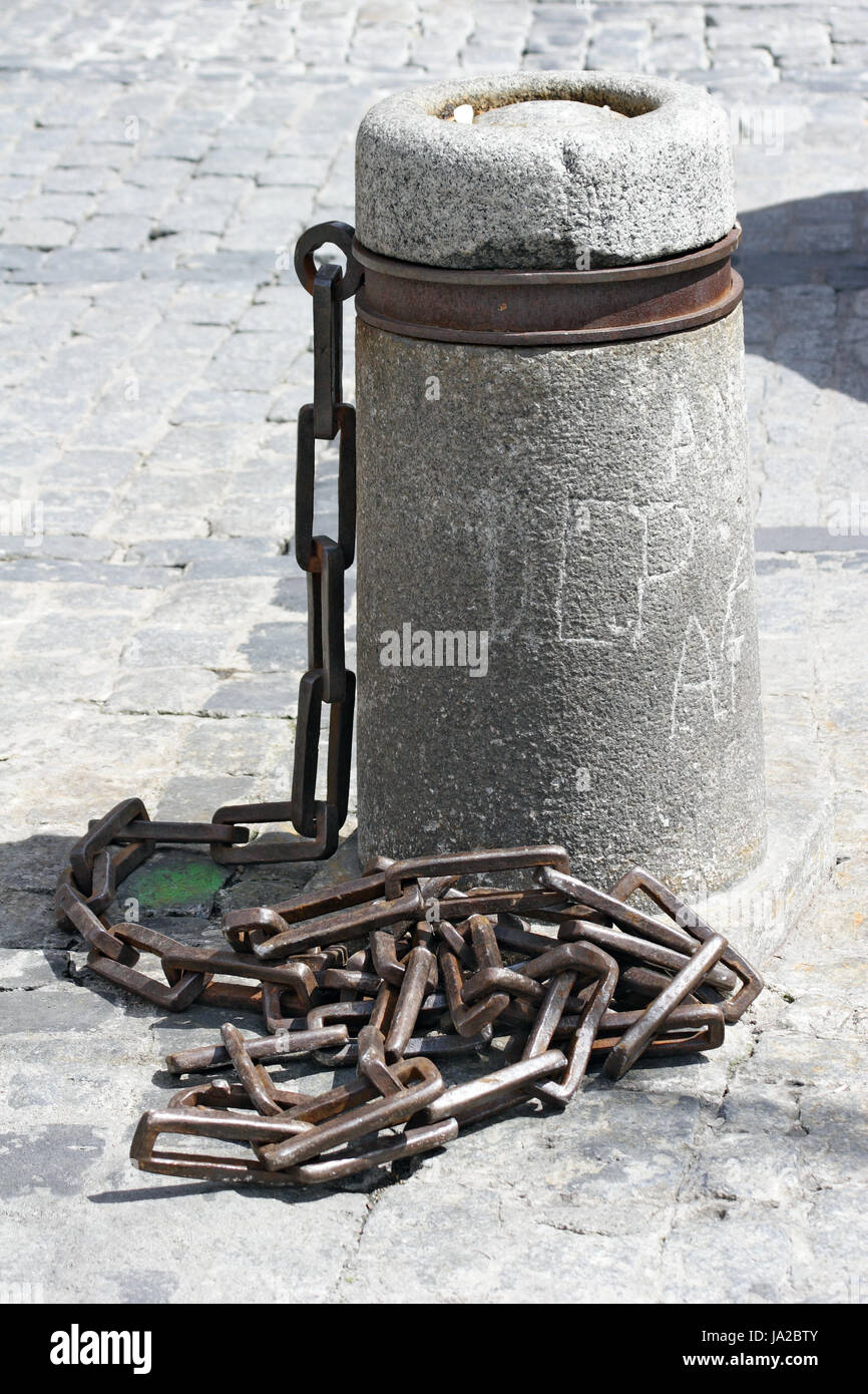 city, town, room, chain, concrete, steel, stanchion, street, road, city ...