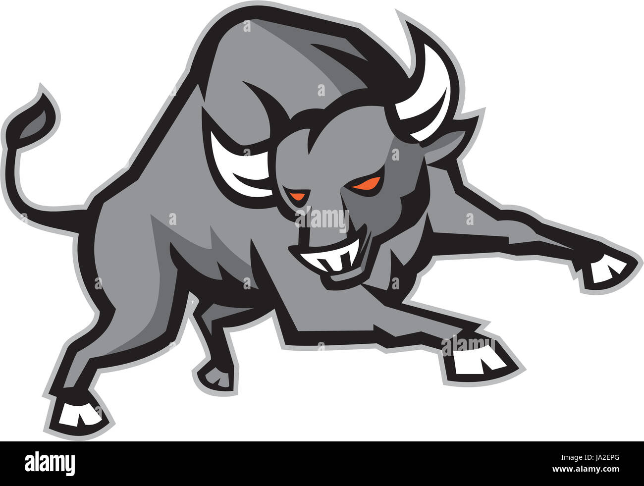 Illustration of an angry raging bull facing front snorting done in ...