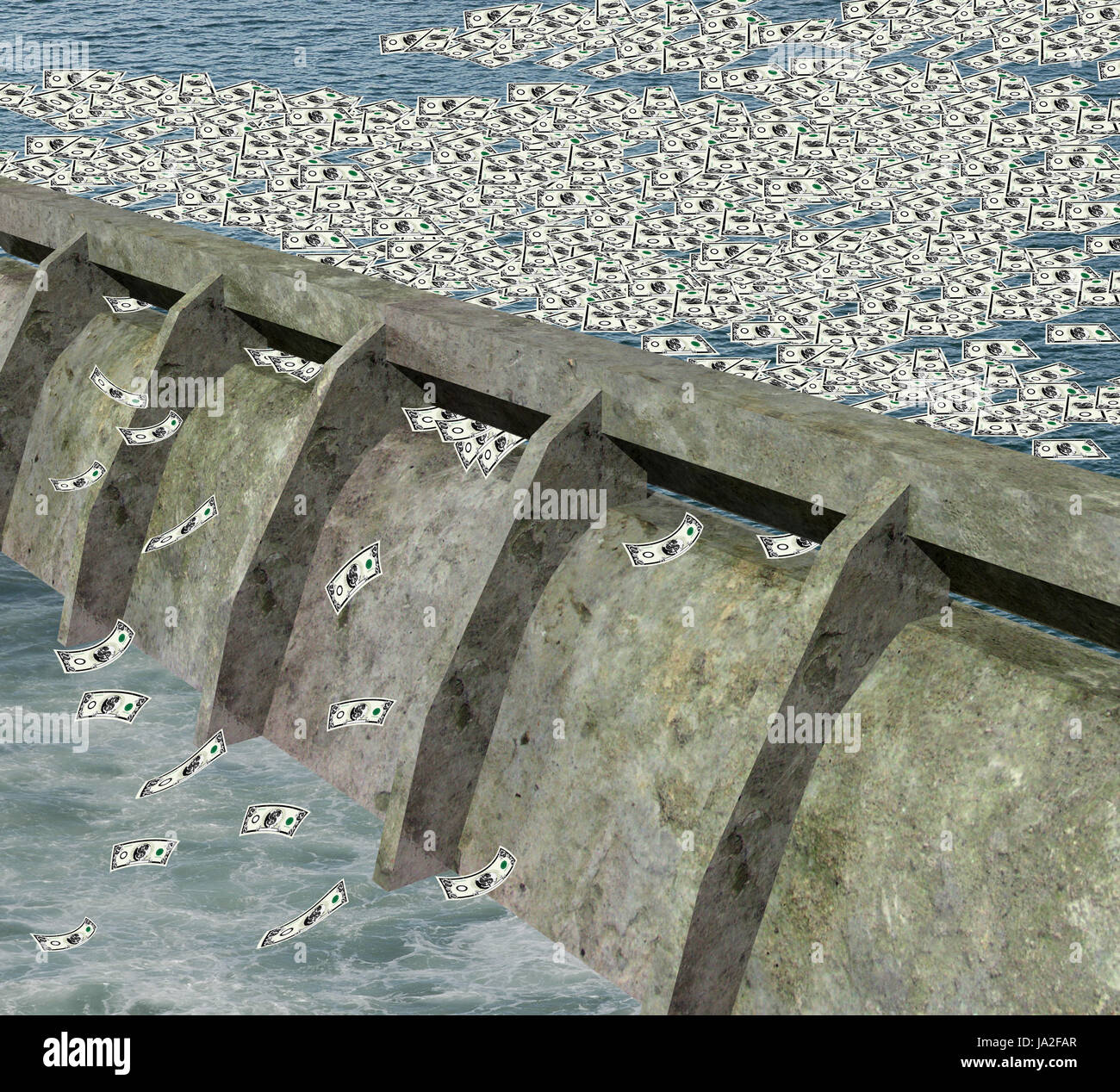 dollar, dollars, flow, illustration, dam, notes, embankment, structure ...