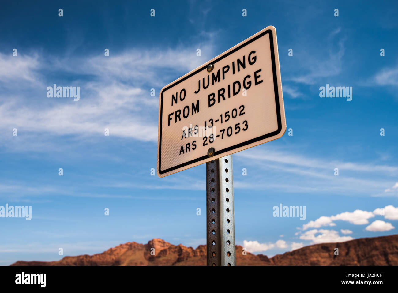 A sign admonishing "No Jumping From Bridge". Located at Navajo Bridge ...