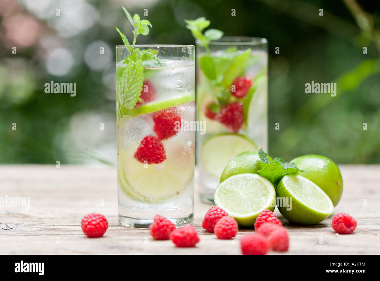 summery refreshing drink soda with lime raspberry mint mineral Stock ...