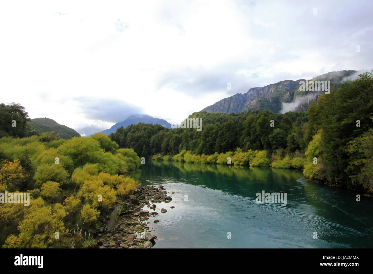 River Futaleufu flowing, well known for white water rafting, Patagonia ...