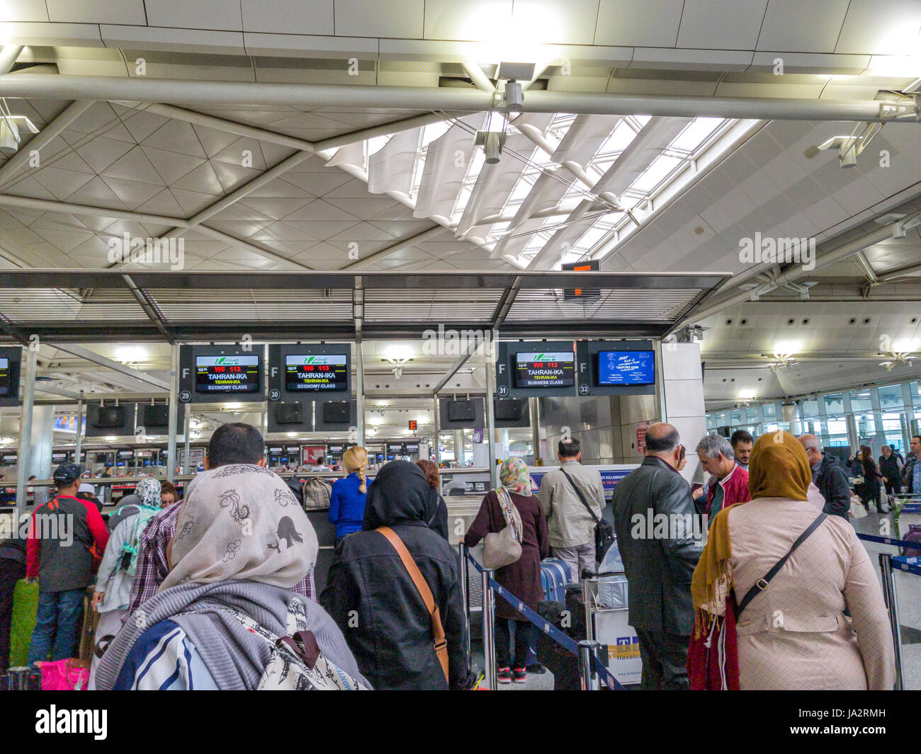 ISTANBUL, TURKEY - MAY 17, 2017: Unidentified people during check in at ...