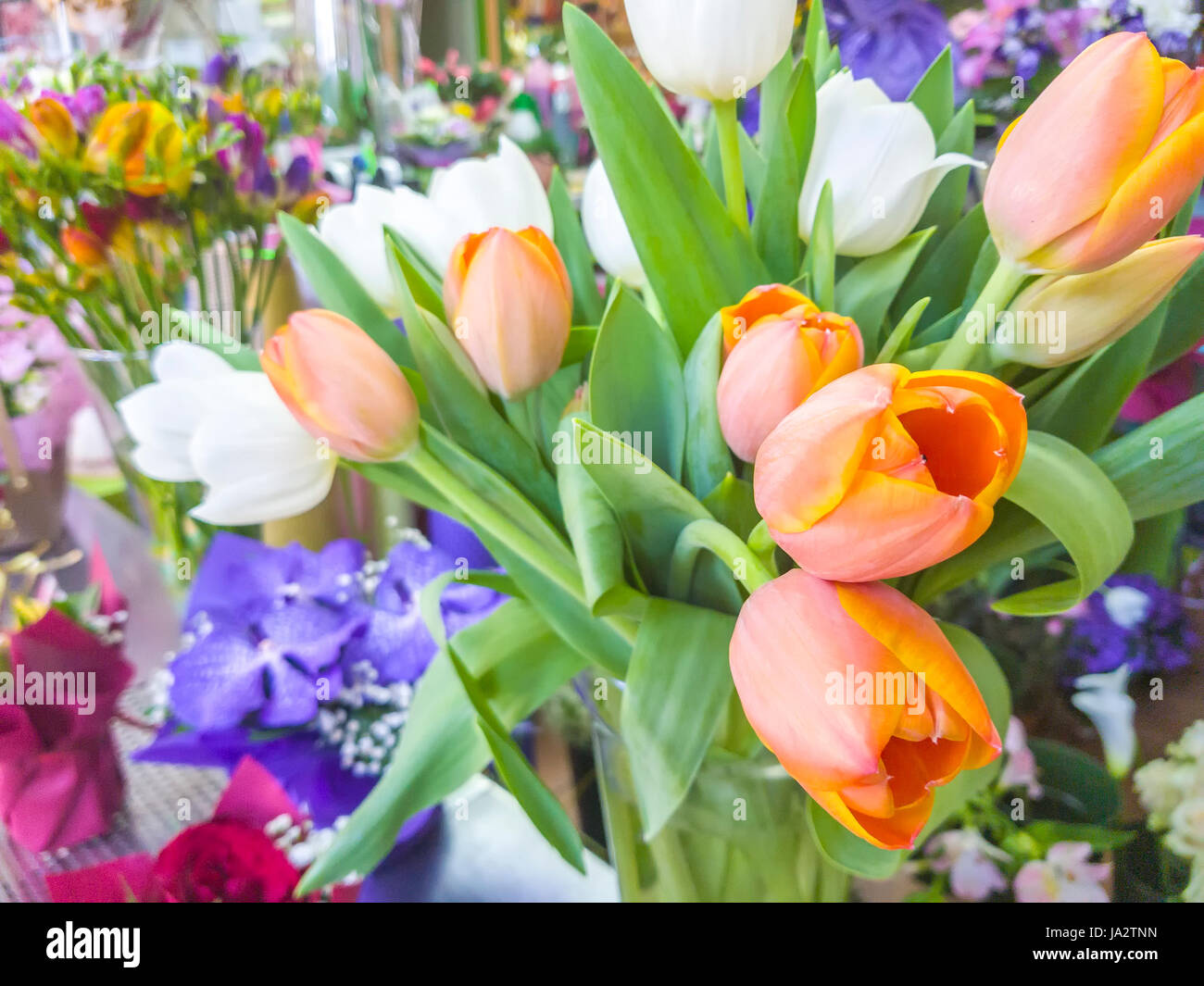 Composition with bouquet of flowers Stock Photo - Alamy