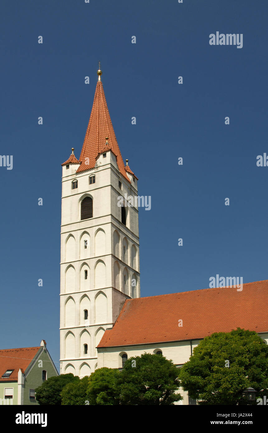 tower, church, steeple, belfry, spire, blue, tower, church, tree ...