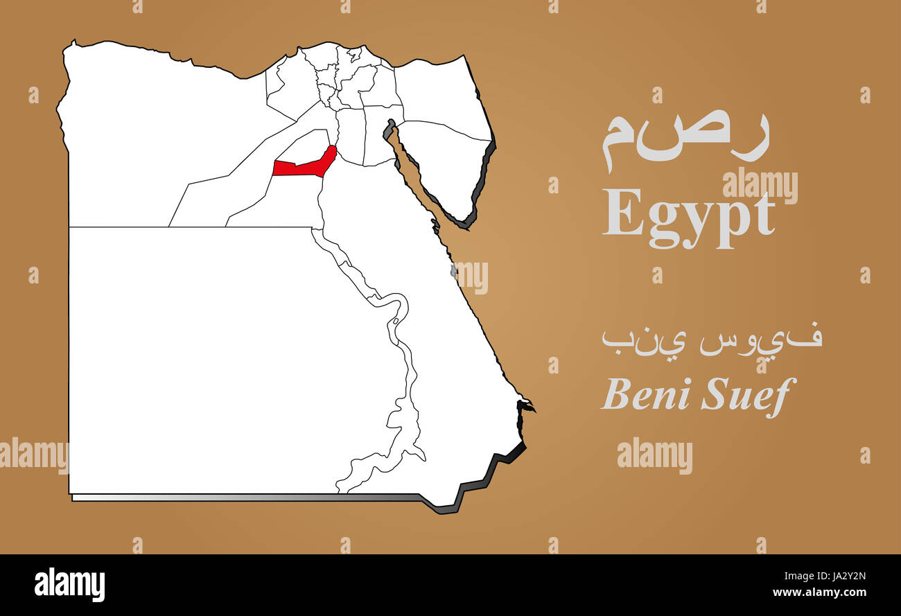 Ägyptische Landkarte in 3D auf braunem Hintergrund. Suwaif ...