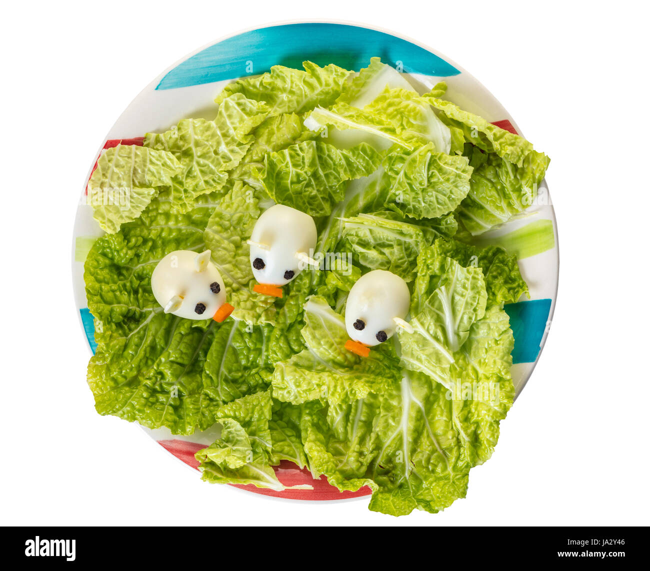 Children food, little pigs of quail eggs with lettuce Stock Photo - Alamy