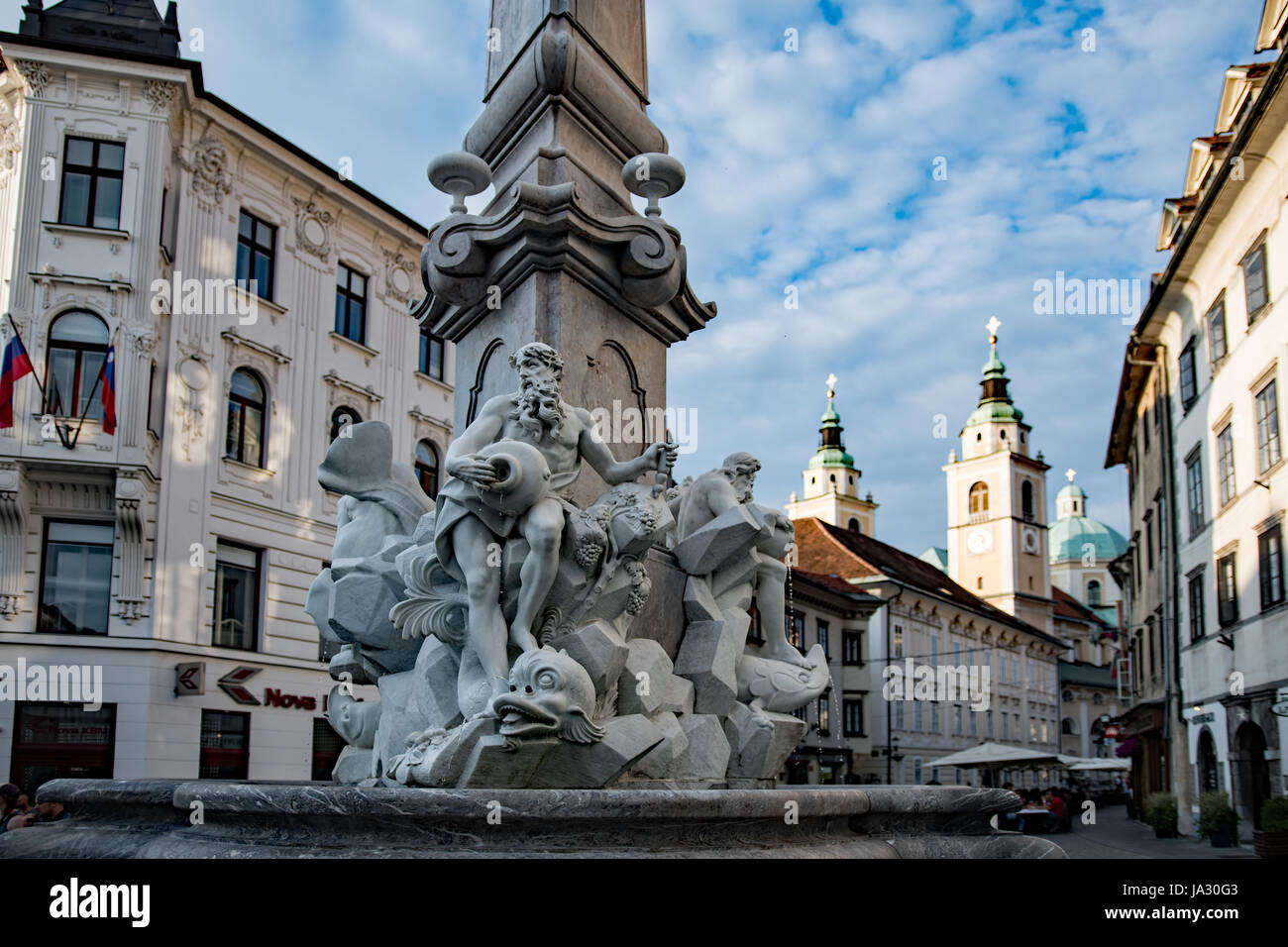The Robba fountain at Town Square with Ljubljana Cathedral in the ...