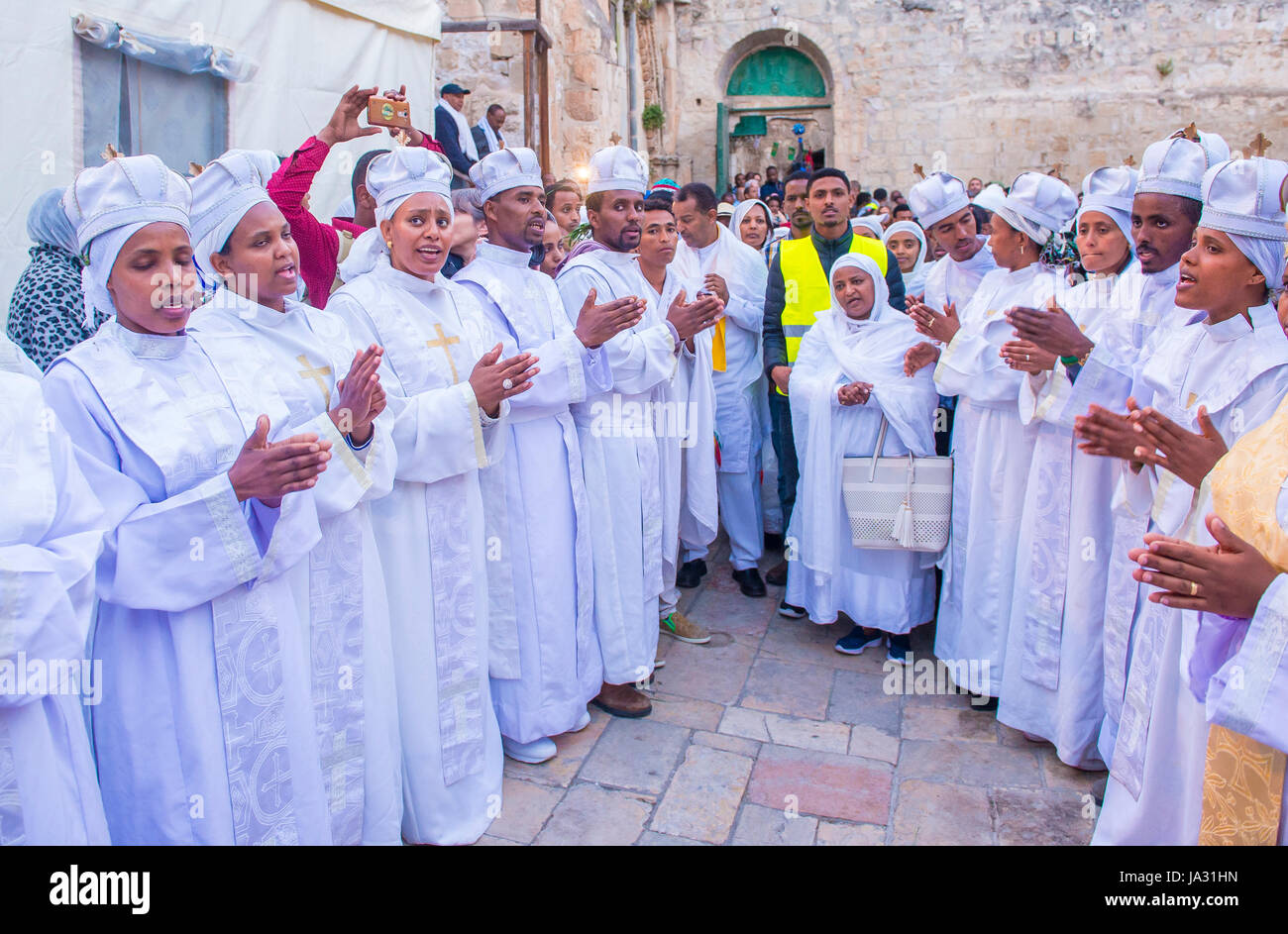 Ethiopian Orthodox pilgrims participates in the Holy fire ceremony at ...