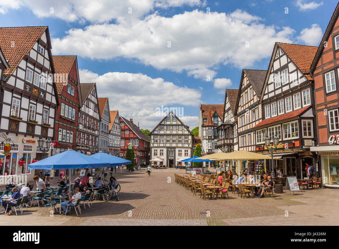Central market square in historical city Rinteln, Germany Stock Photo ...