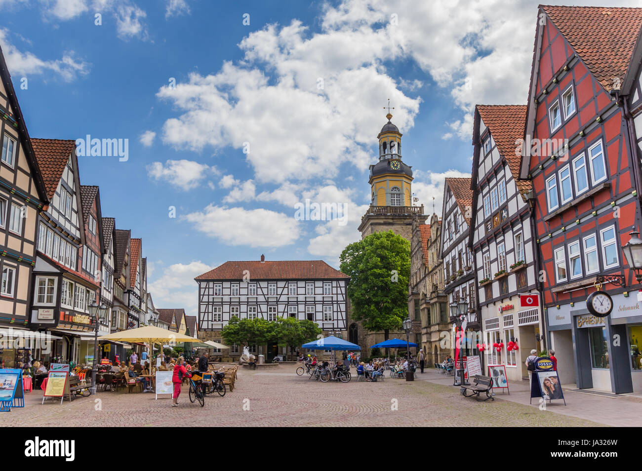 Central market square in historical city Rinteln, Germany Stock Photo ...