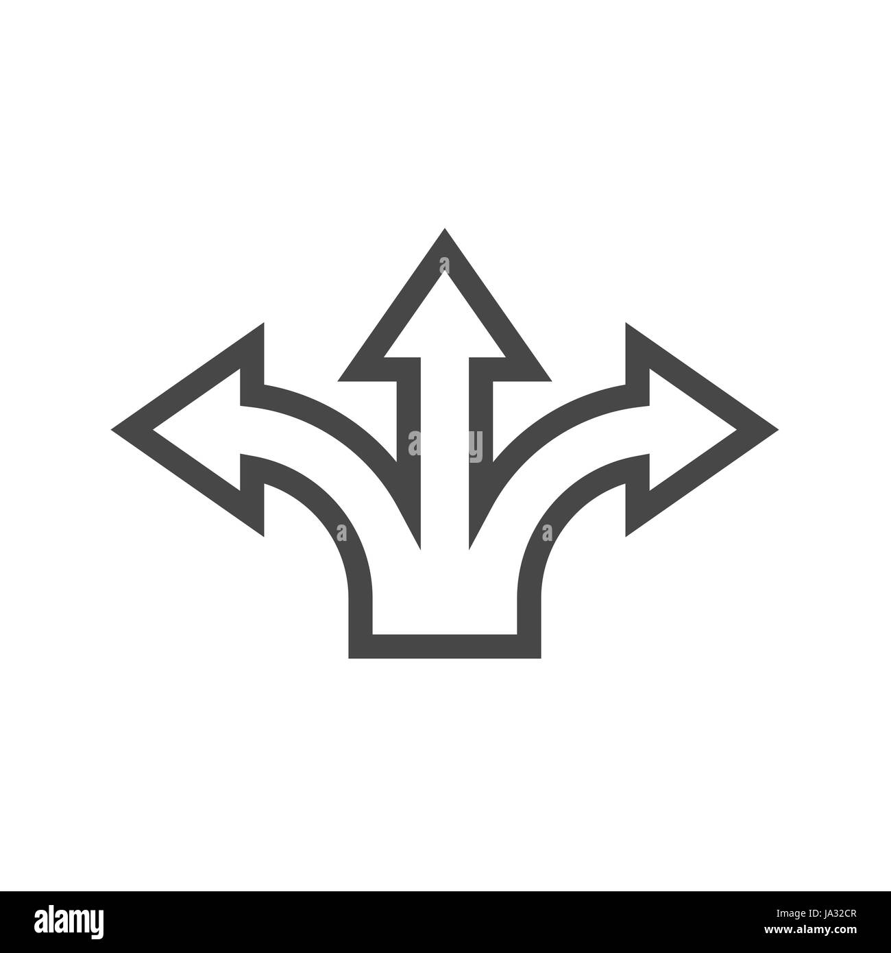 Three-Way Direction Arrow Thin Line Vector Icon. Flat icon isolated on ...