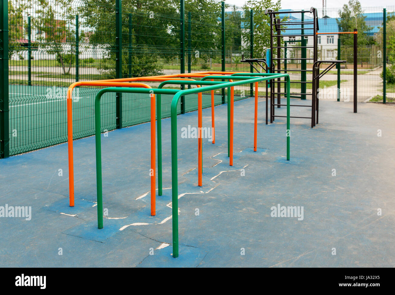Views of the sports ground for street workout. Public area for sports ...