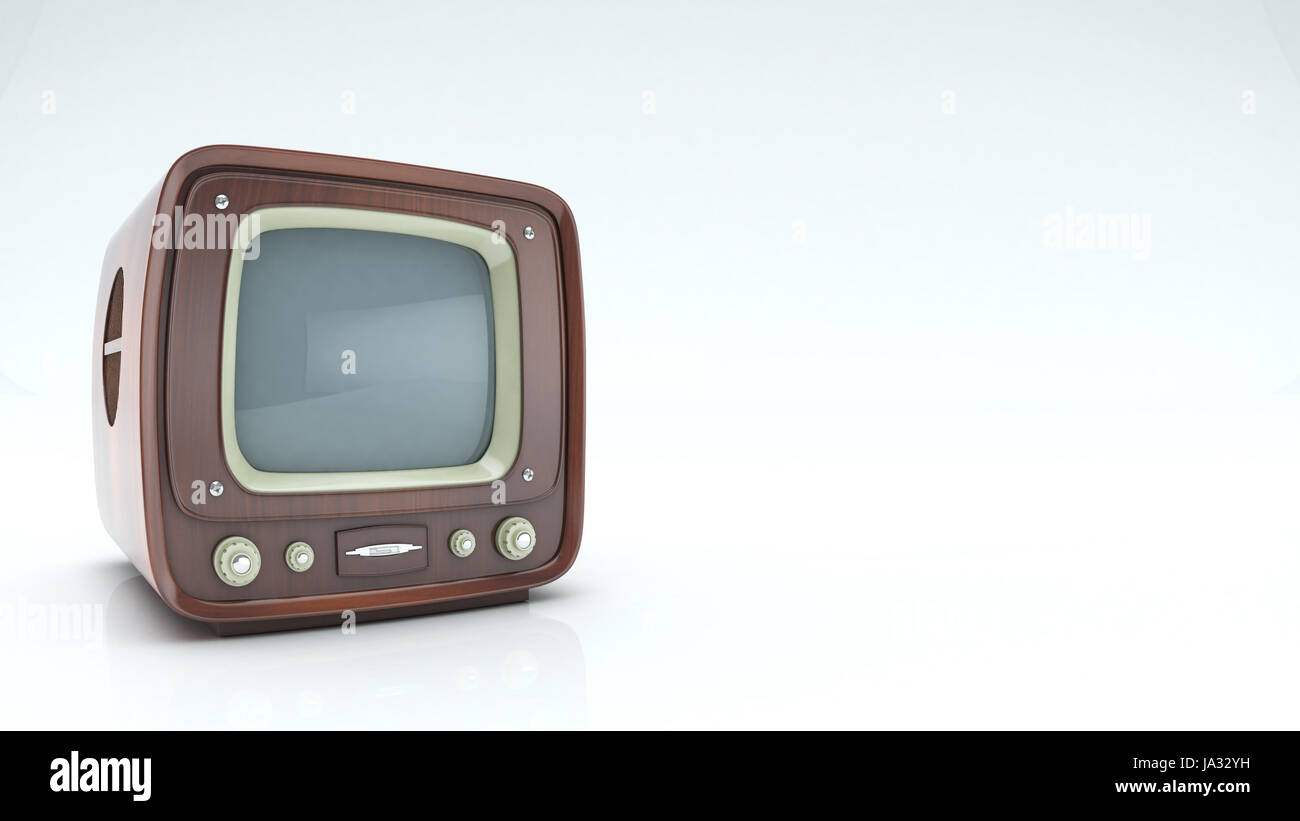 Brown vintage tv on white background. Tv is on the left side of the ...